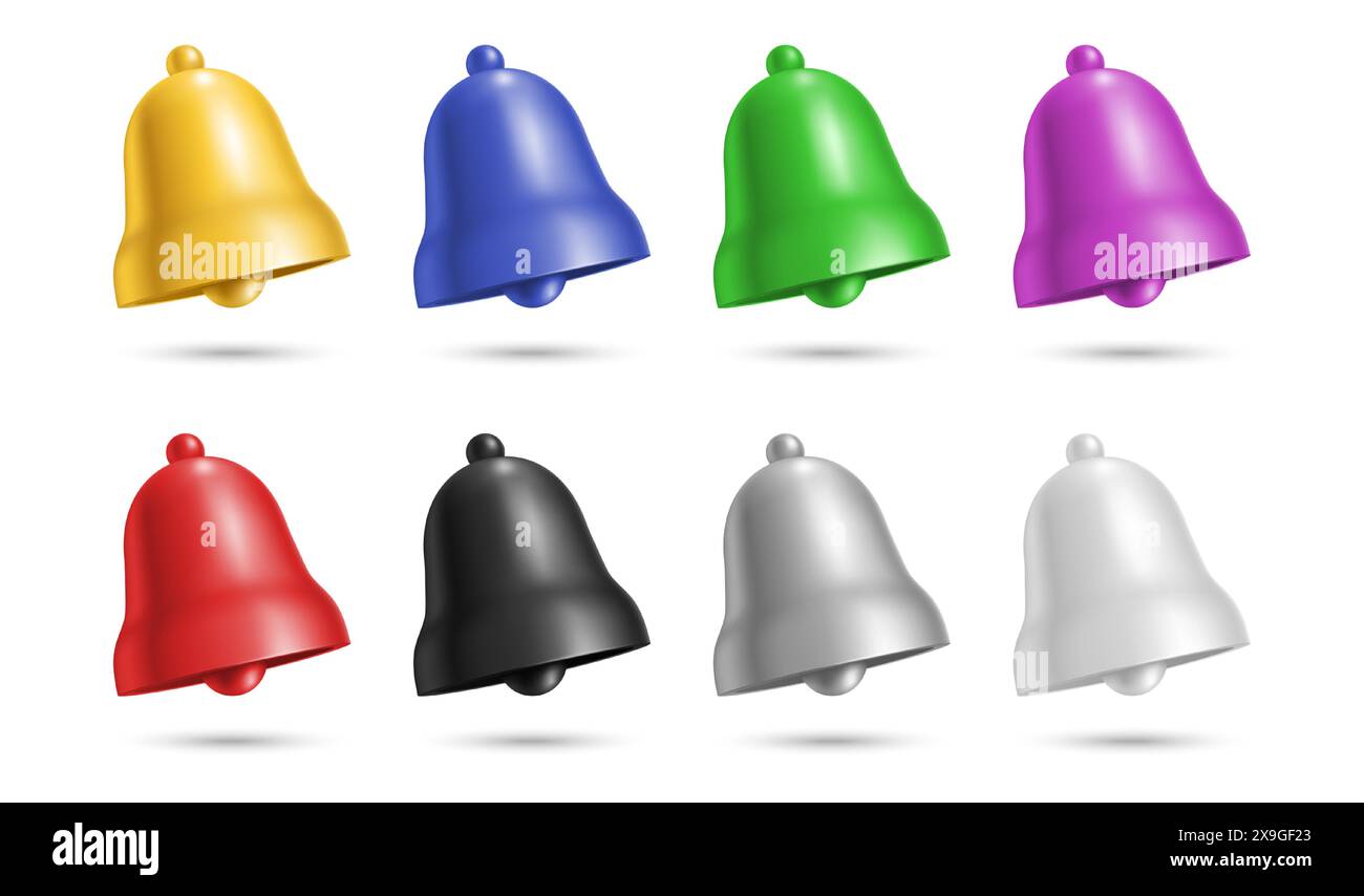 Vector set of various colored bells isolated on a plain white backdrop ...