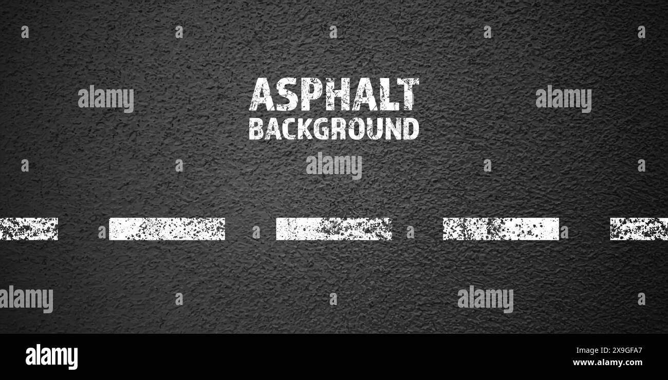 Asphalt road with white cracked lane marking, concrete highway surface ...
