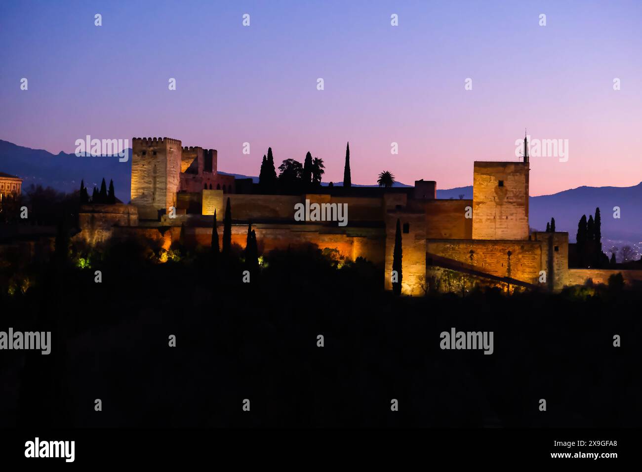 Granada, Spain. The Alhambra fortress and palace complex. Panoramic ...