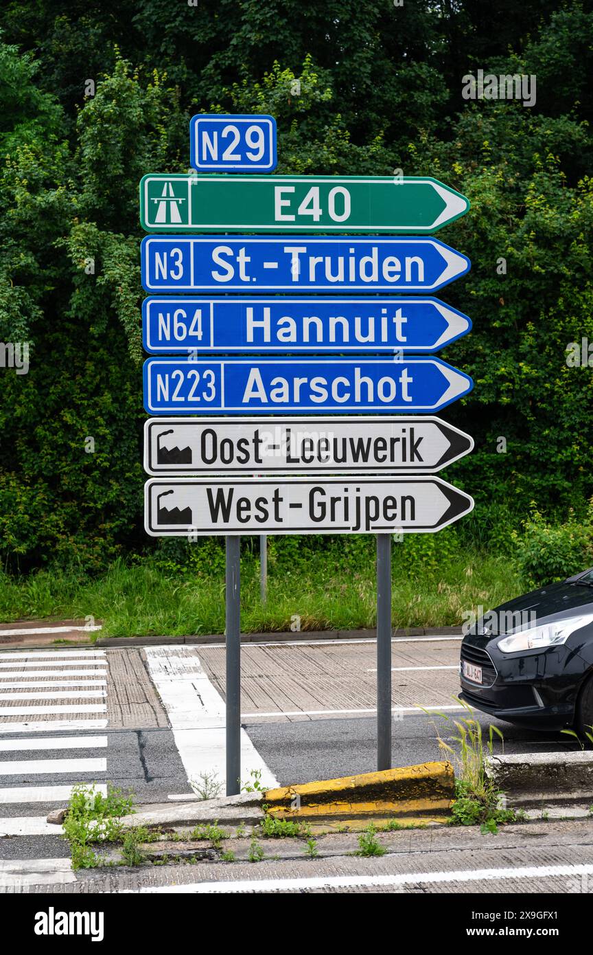 Tienen, Flanders, Belgium - May 25, 2024 - Traffic direction sign at ...