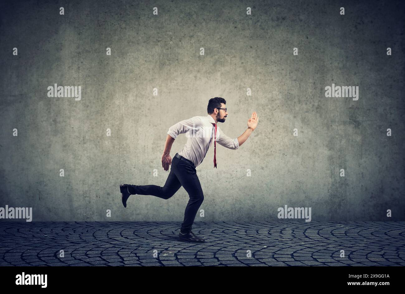 Full body side view of a young employee businessman corporate lawyer ...