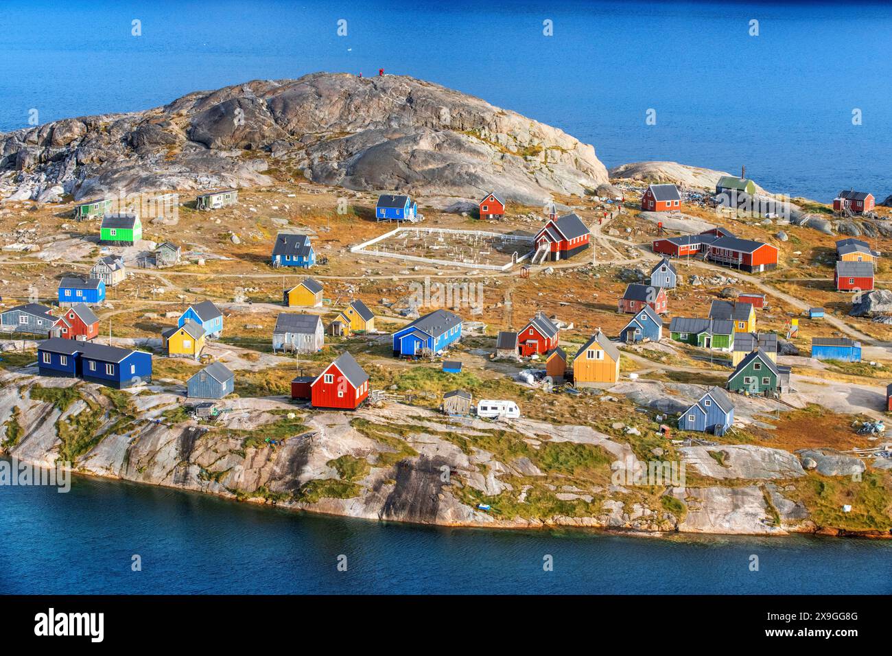 Coloful houses in the small isolated inuit village of Aappilattoq ...