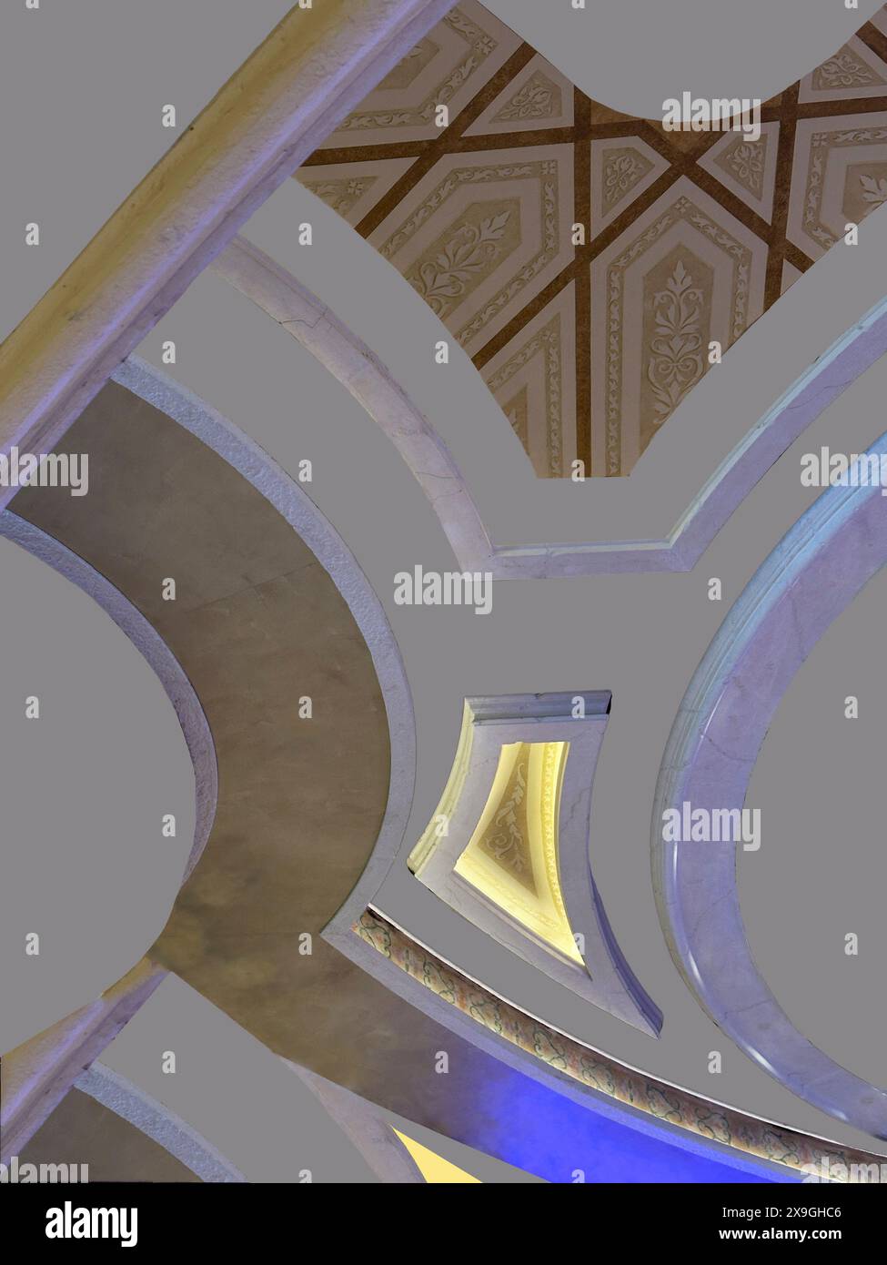 Abstract 3 D rendering shows pieces, parts of architecture building or ...