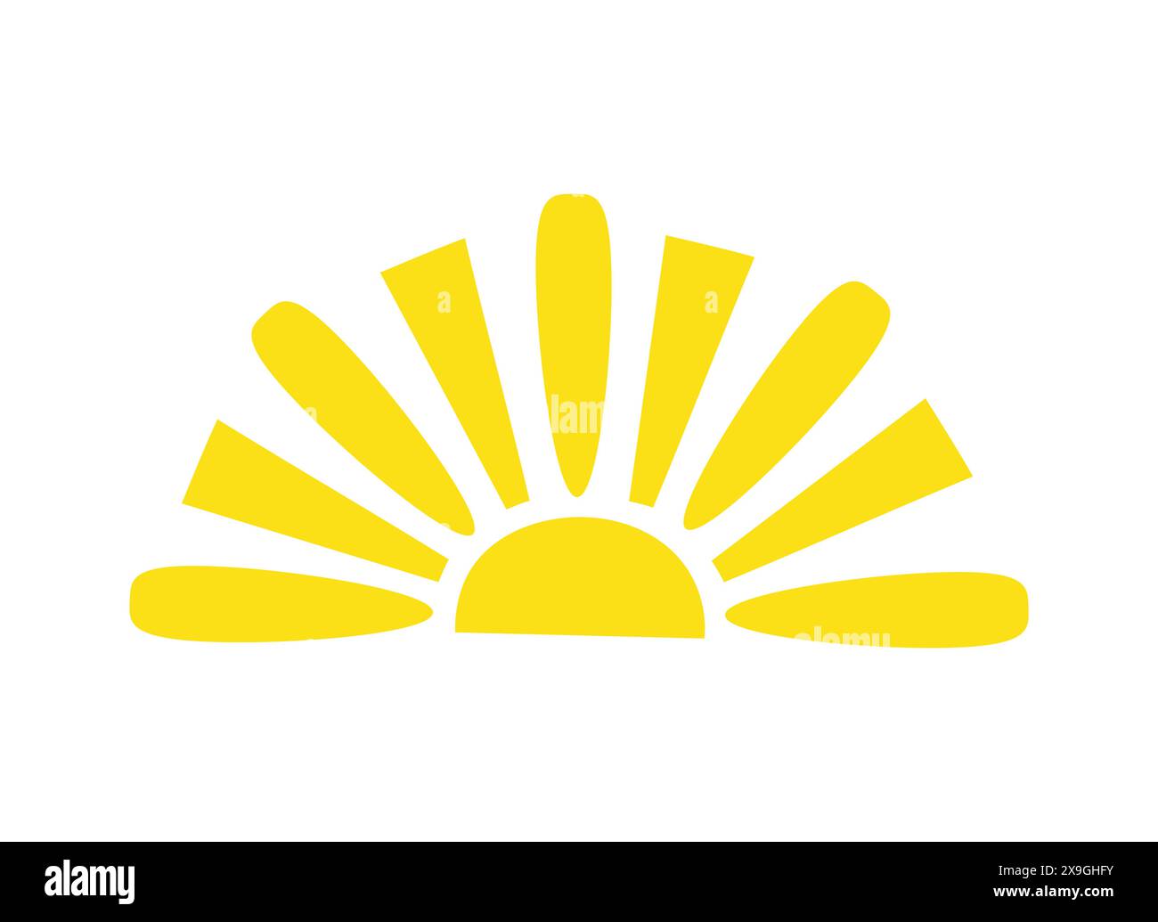 Simple yellow half sun handdrawn vector flat illustration with half ...