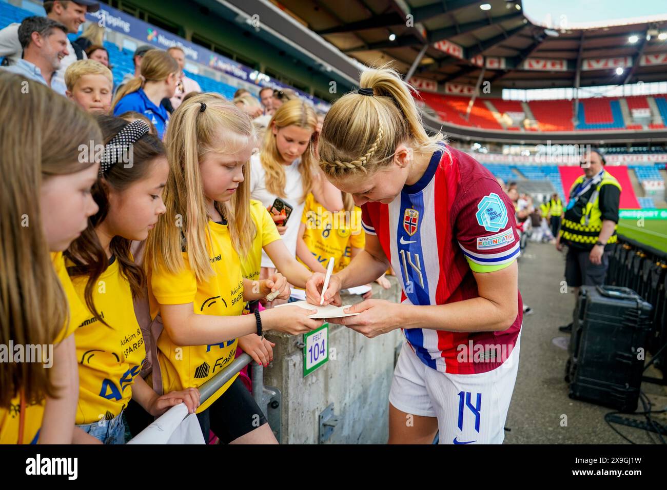 Oslo 20240531. Ada Stolsmo Hegerberg signs autographs for the audience ...