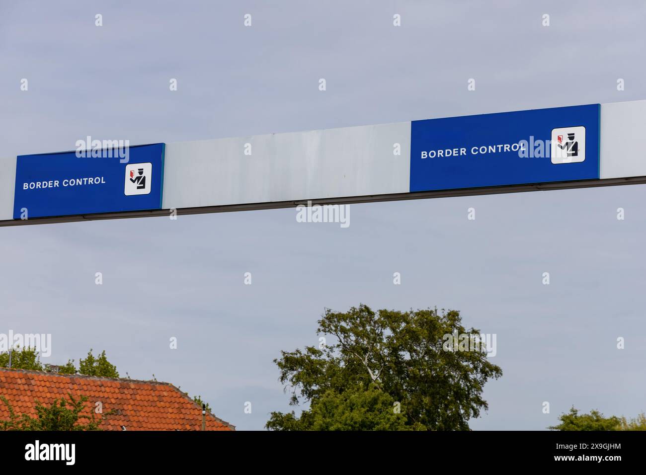 Sign in three languages Danish, English and German - Border control ...