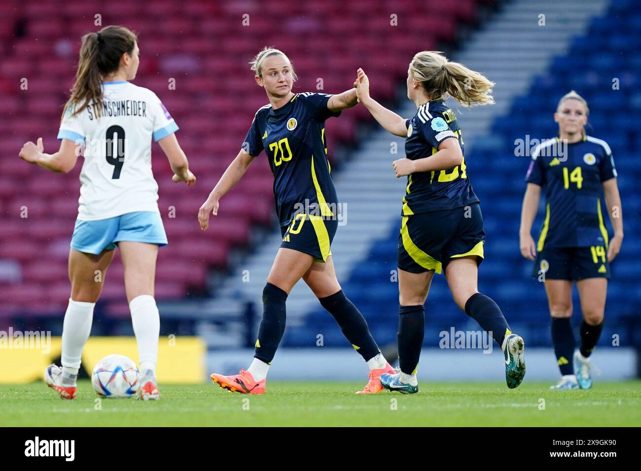 Scotland’s Martha Thomas celebrates scoring their sides fourth goal ...