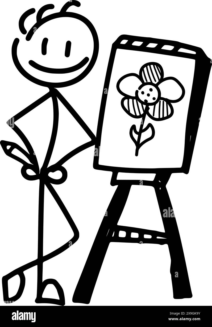 Man drawing a flower in doodle style isolated on white background Stock ...