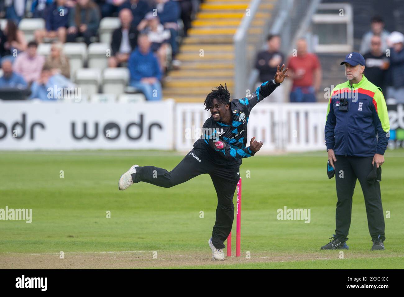 Hayden Walsh in action bowling taken in Worcester, UK during the ...