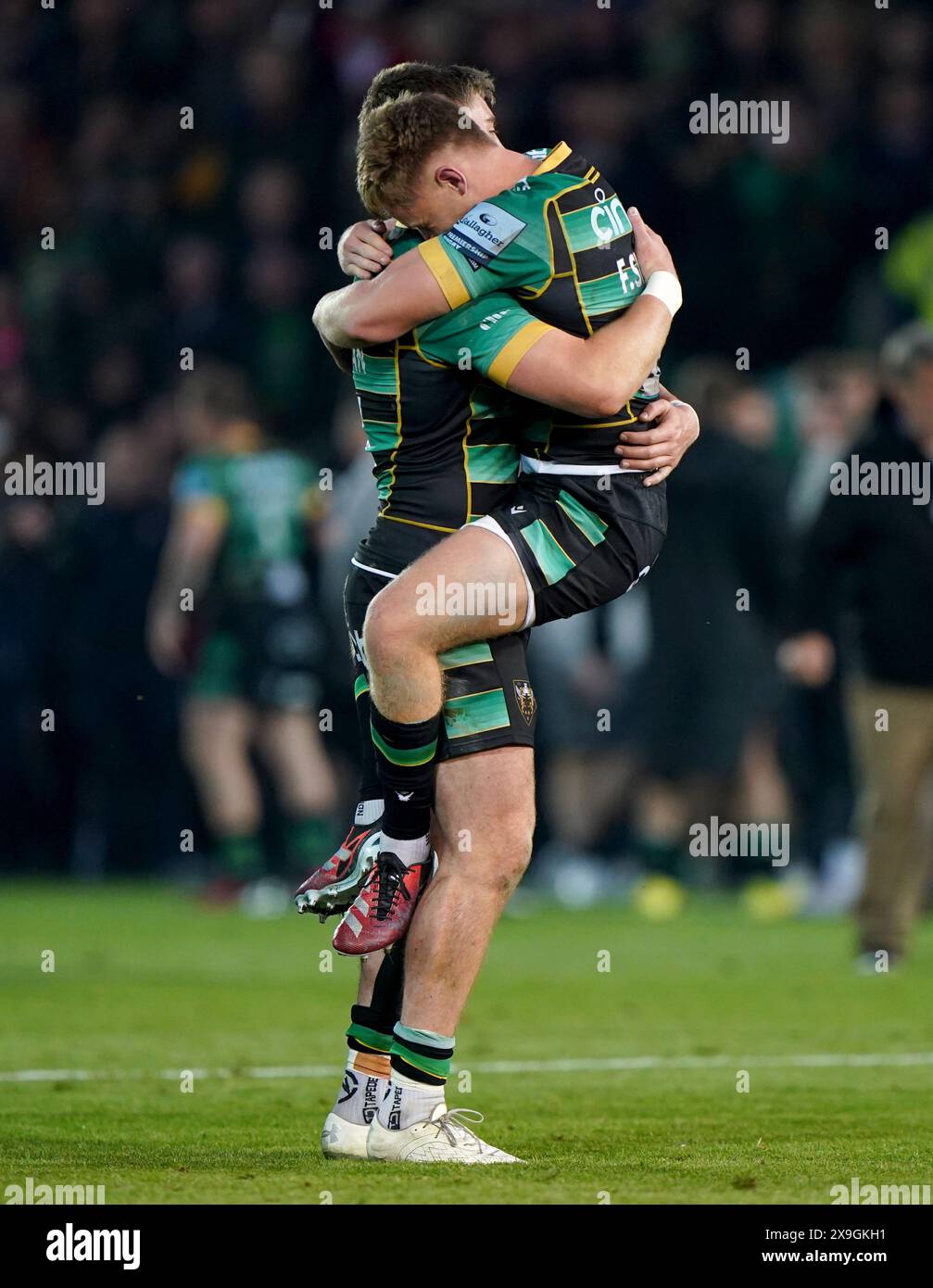 Northampton Saints' Tommy Freeman and Fin Smith celebrate following the ...