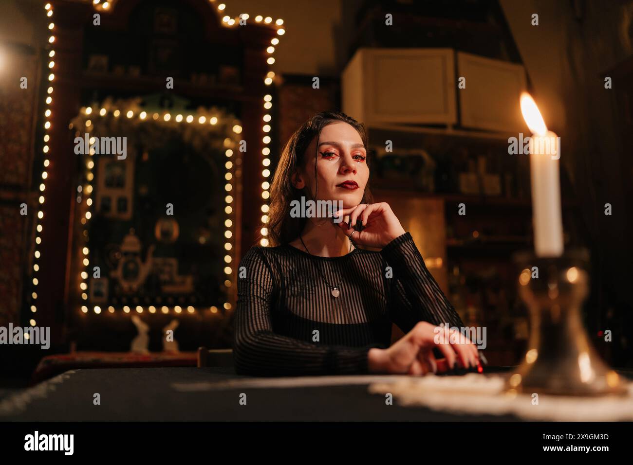 Mysterious prophet dealing Tarot cards forecasting future for client by ...