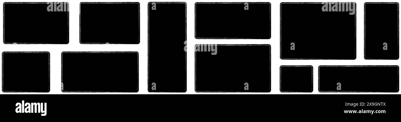 Rough square and rectangle shapes with brush strokes and torn edges ...