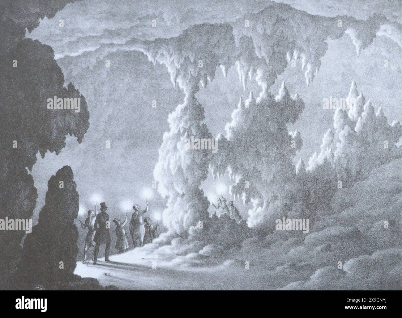 Kizil-Koba cave in Crimea. Engraving by Friedrich Gross from the 19th ...