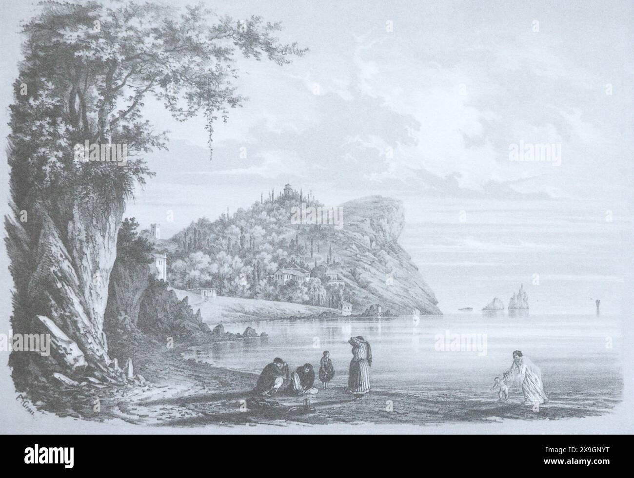 Kuchuk-Lambat in Crimea. Engraving by Friedrich Gross from the 19th ...