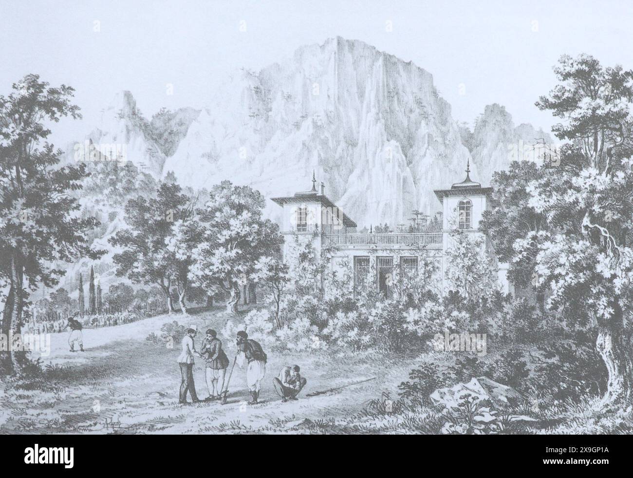 Mellas, estate of Count L.A. Perovsky in Crimea. Engraving by Friedrich ...