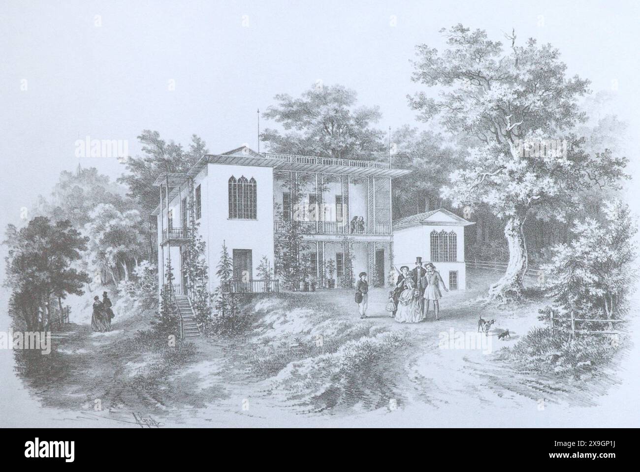 Oreanda in Crimea. Engraving by Friedrich Gross from the 19th century ...