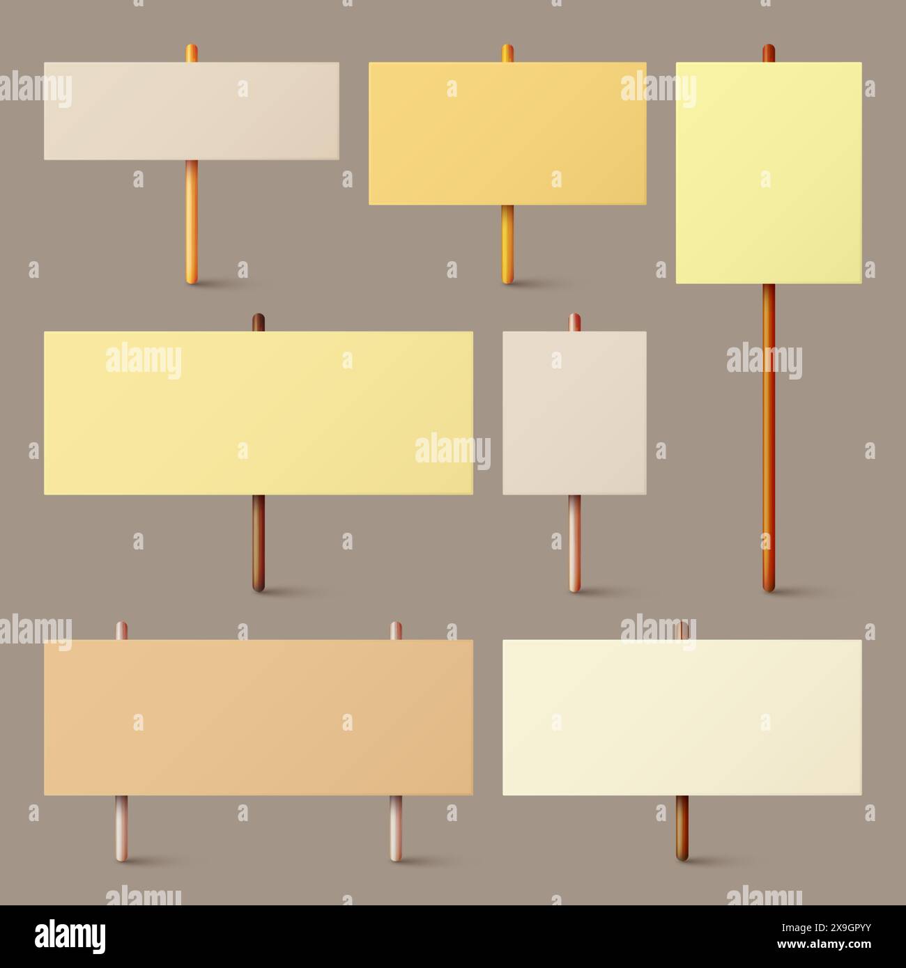 Blank colorful protest sign with wooden holder. Realistic vector ...