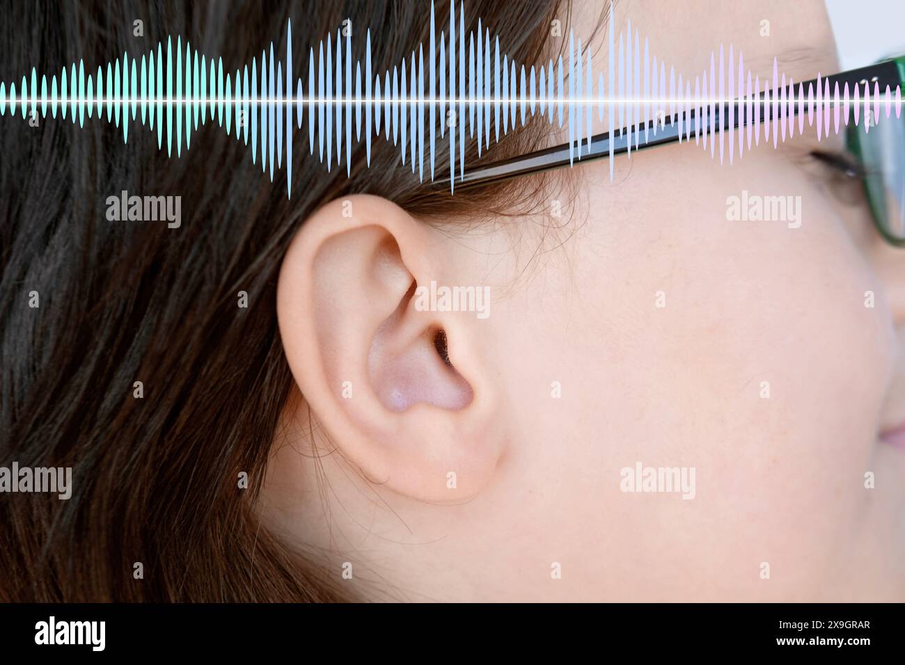 part face of boy, Child, ear Organ of Hearing, Auditory System close up ...