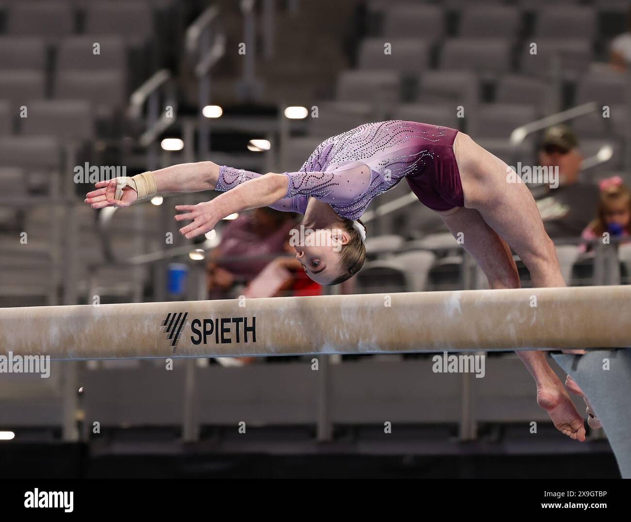 May 31, 2024: Claire Pease of WOGA begins her beam routine during the ...