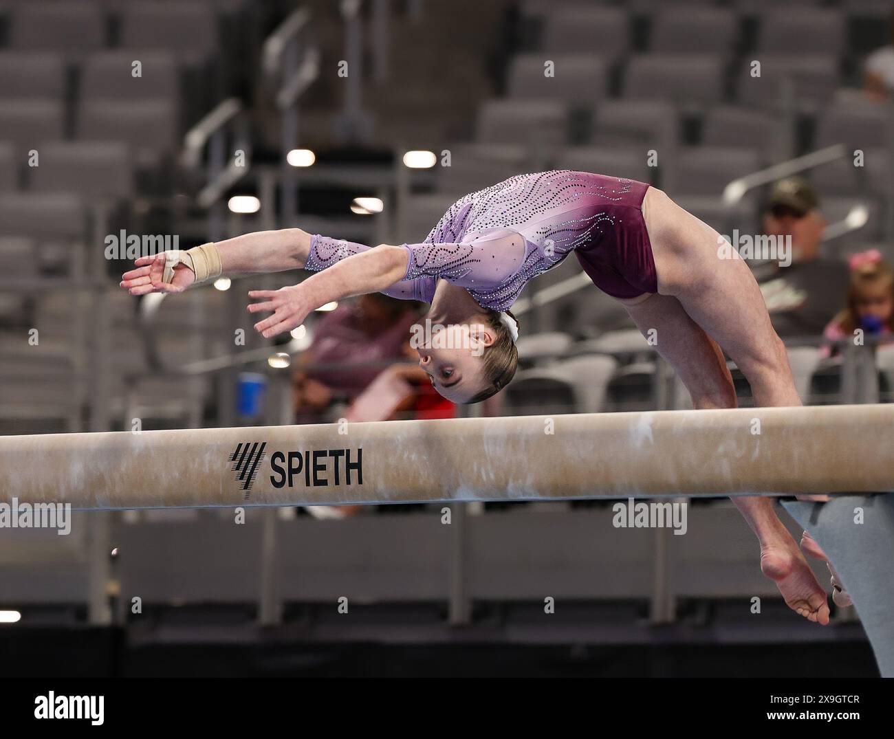 May 31, 2024: Claire Pease of WOGA begins her beam routine during the ...