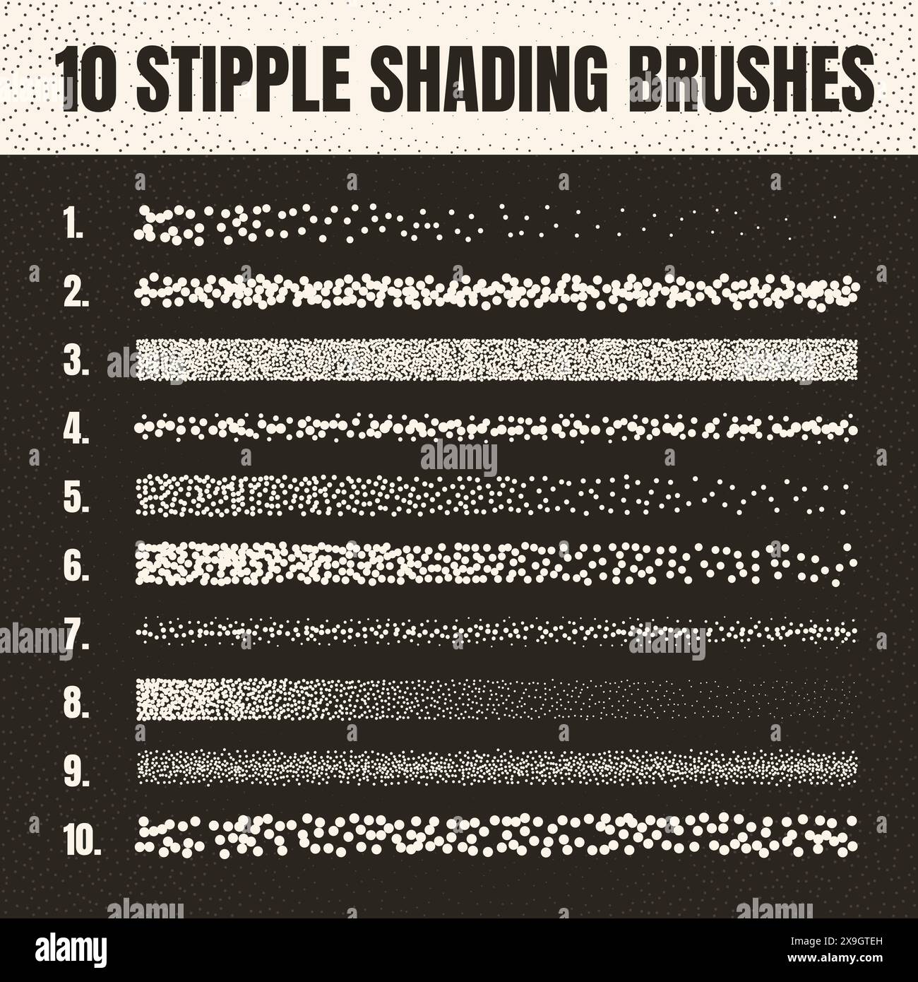 Stipple scatter brush, ink drawing and texturing. Fading gradient ...