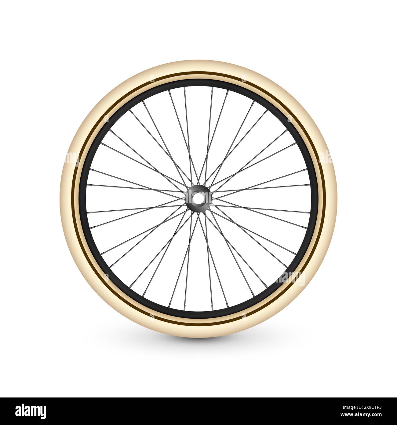 Realistic 3d retro bicycle wheel. Bike rubber tire, shiny metal spokes ...