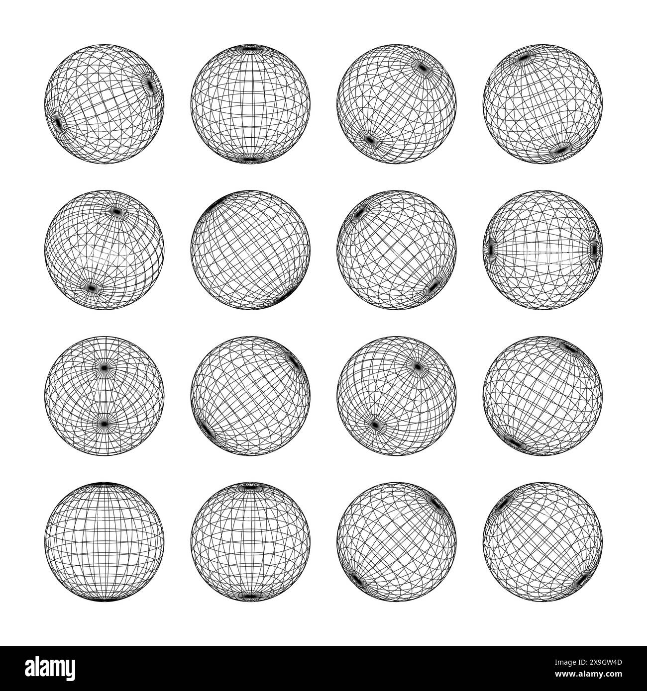 Wireframe shapes, lined sphere. Perspective mesh, 3d grid. Low poly ...