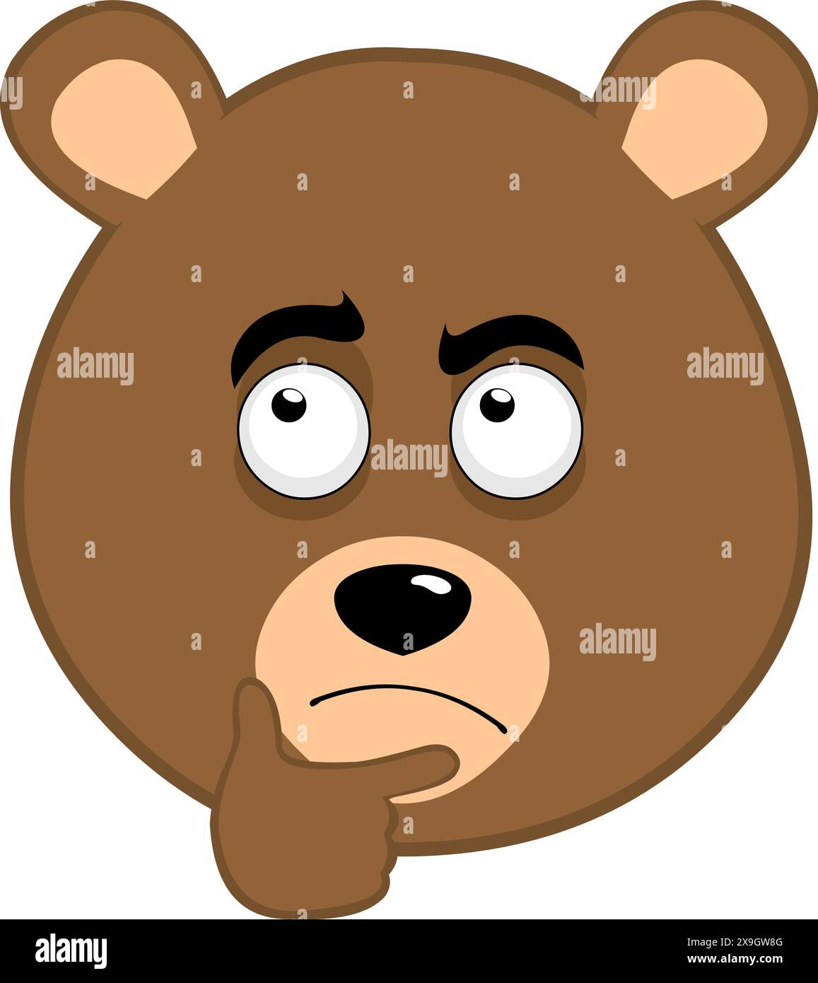 vector illustration face brown bear grizzly cartoon, with a thinking or doubting expression ...