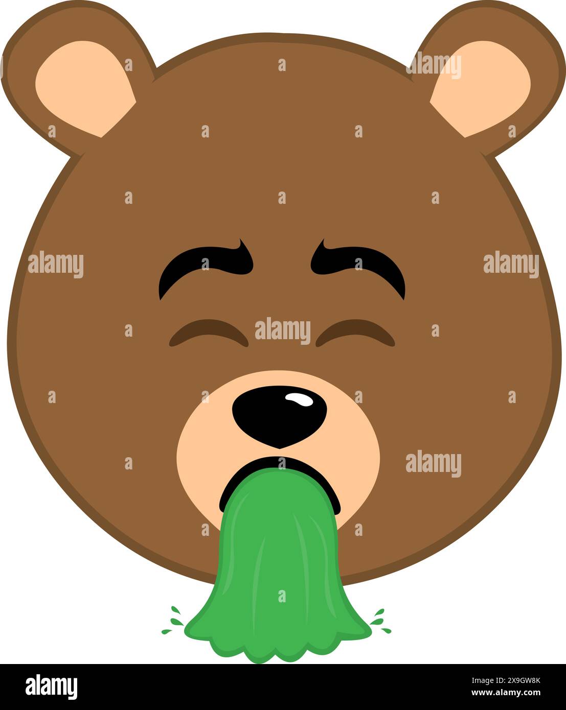 vector illustration face brown bear grizzly cartoon, intoxicated and throwing vomiting Stock ...
