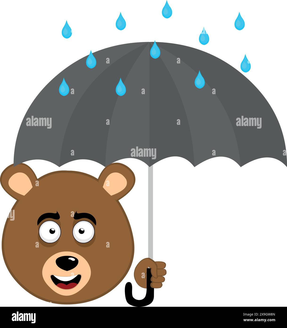 vector illustration face brown bear grizzly cartoon, on a rainy day ...