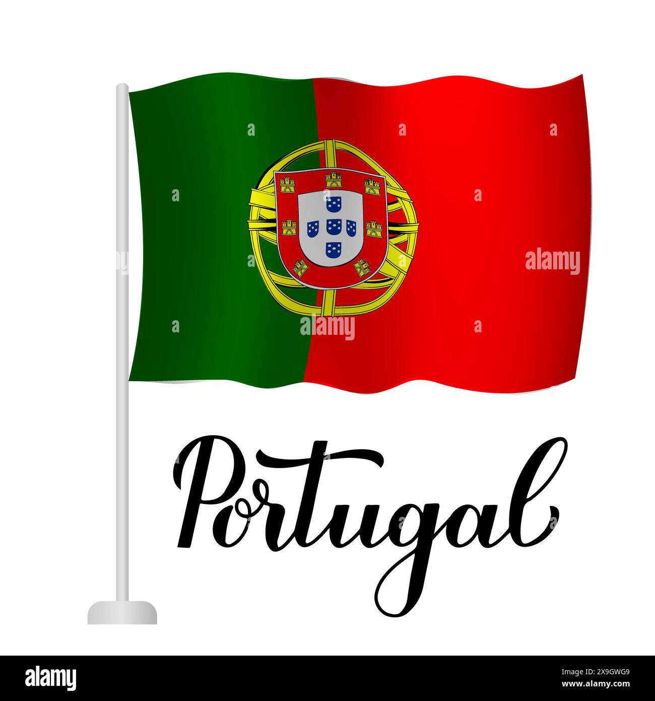 Flag of Portugal and calligraphy hand lettering isolated on white ...