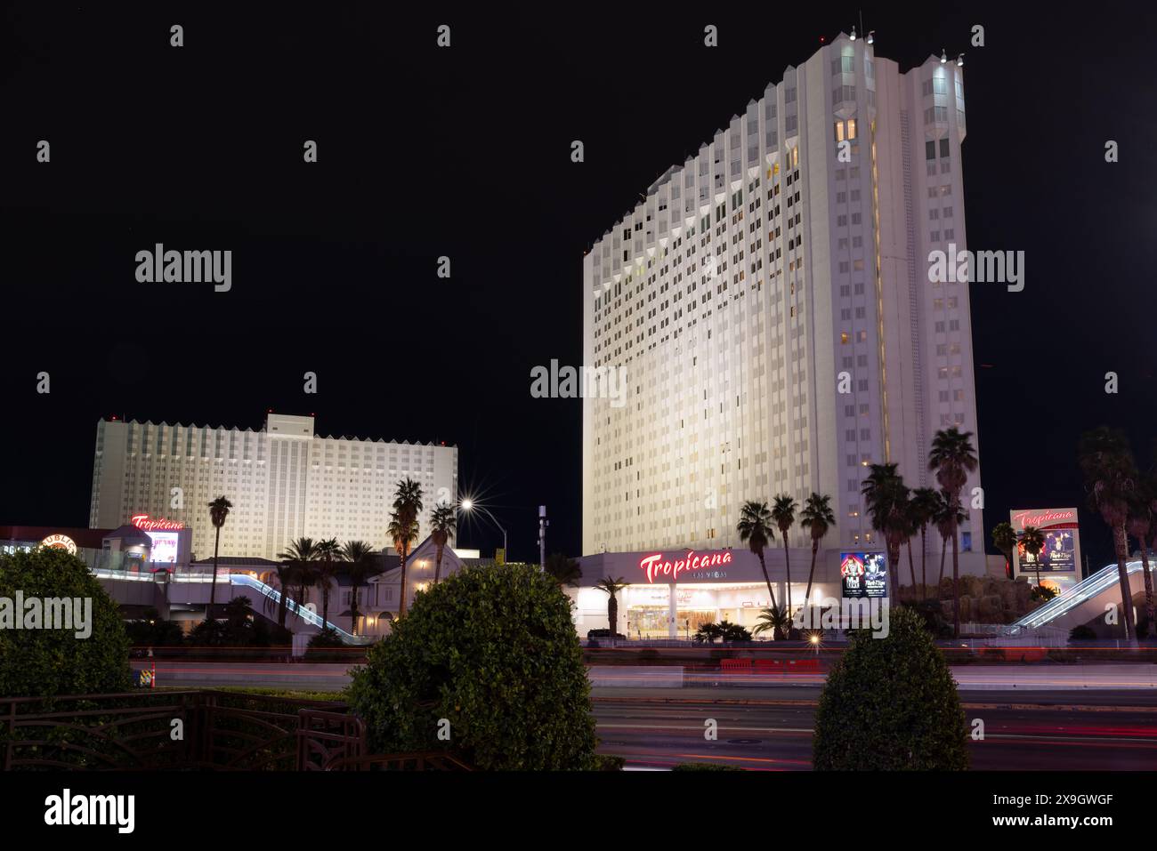 The now defunct Tropicana Resort and Casino at night just prior to ...