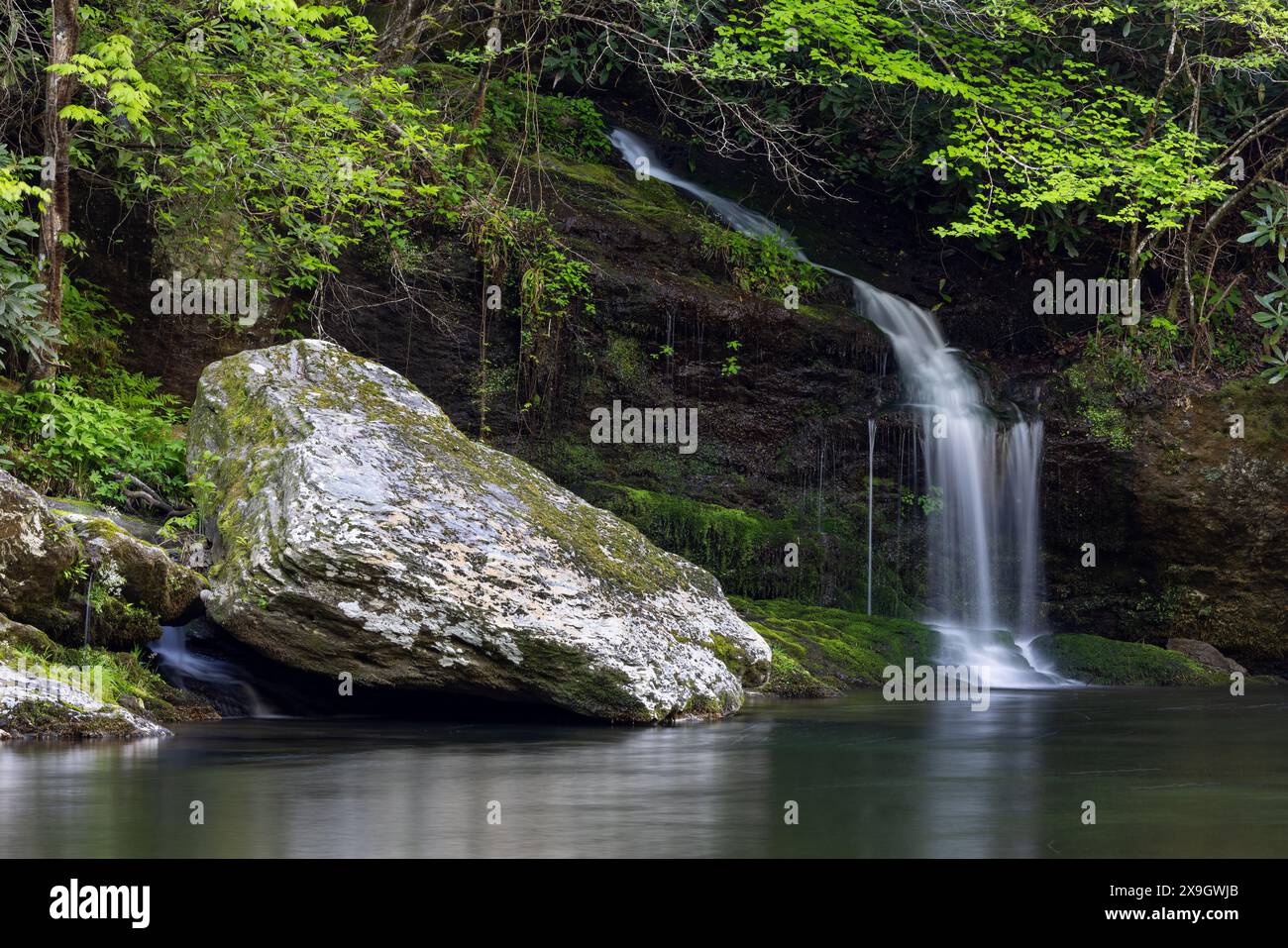 Small waterfall into the Little River, Great Smoky Mountains National ...
