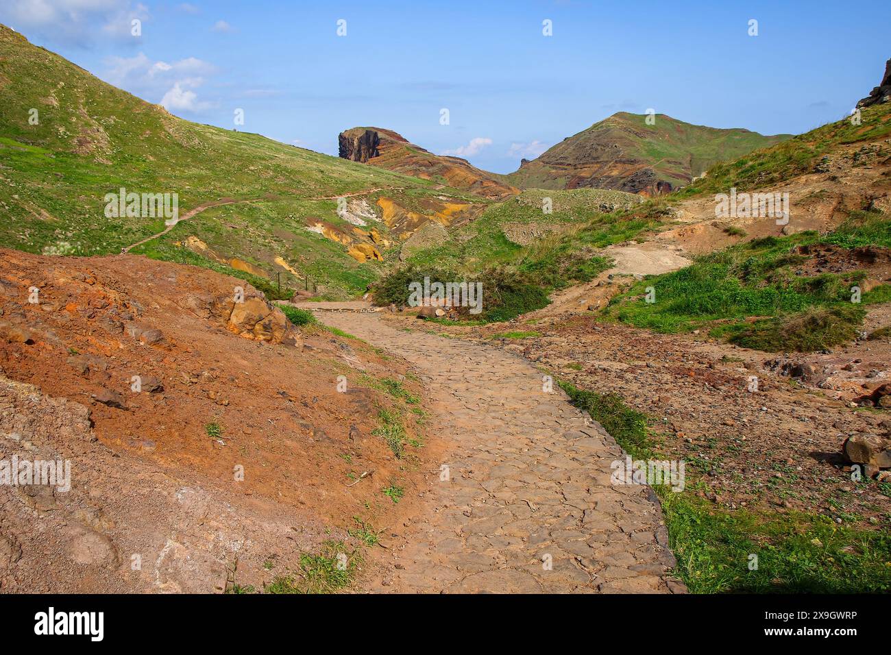Paved footpath of the Ponta de São Lourenço (tip of St Lawrence) at the ...