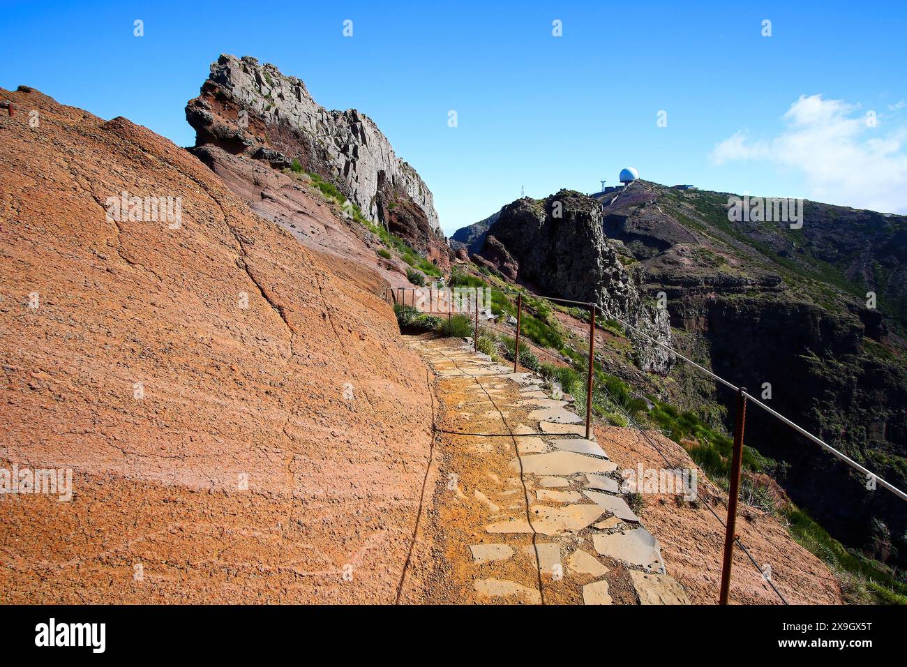 Walking trail at the Pico do Arieiro mountain peak on Madeira island ...