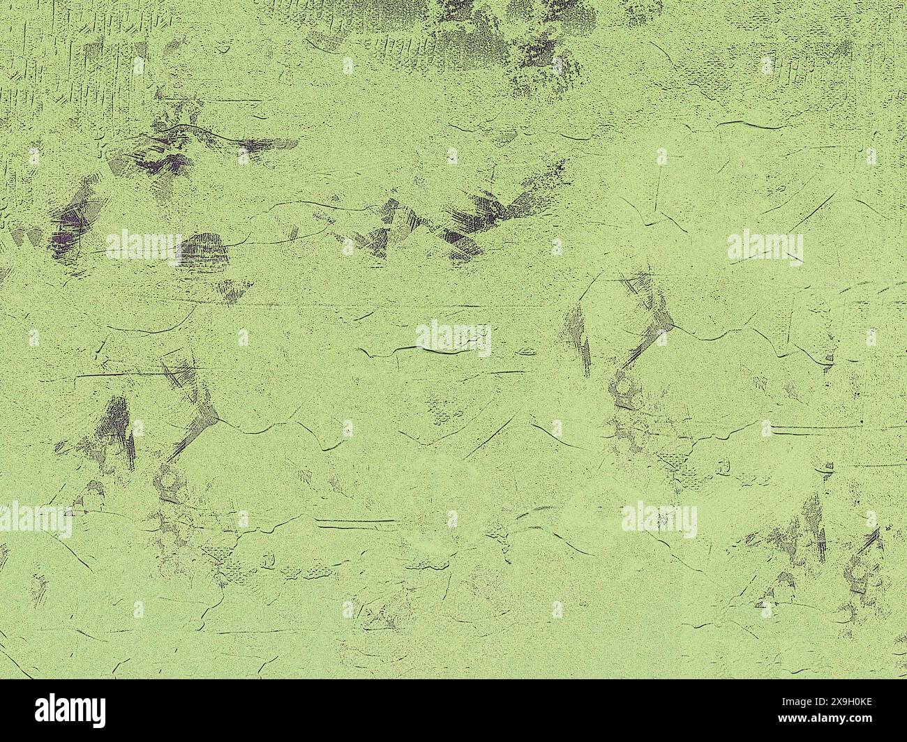 Abstract textured surface with green and purple rough paint strokes and ...