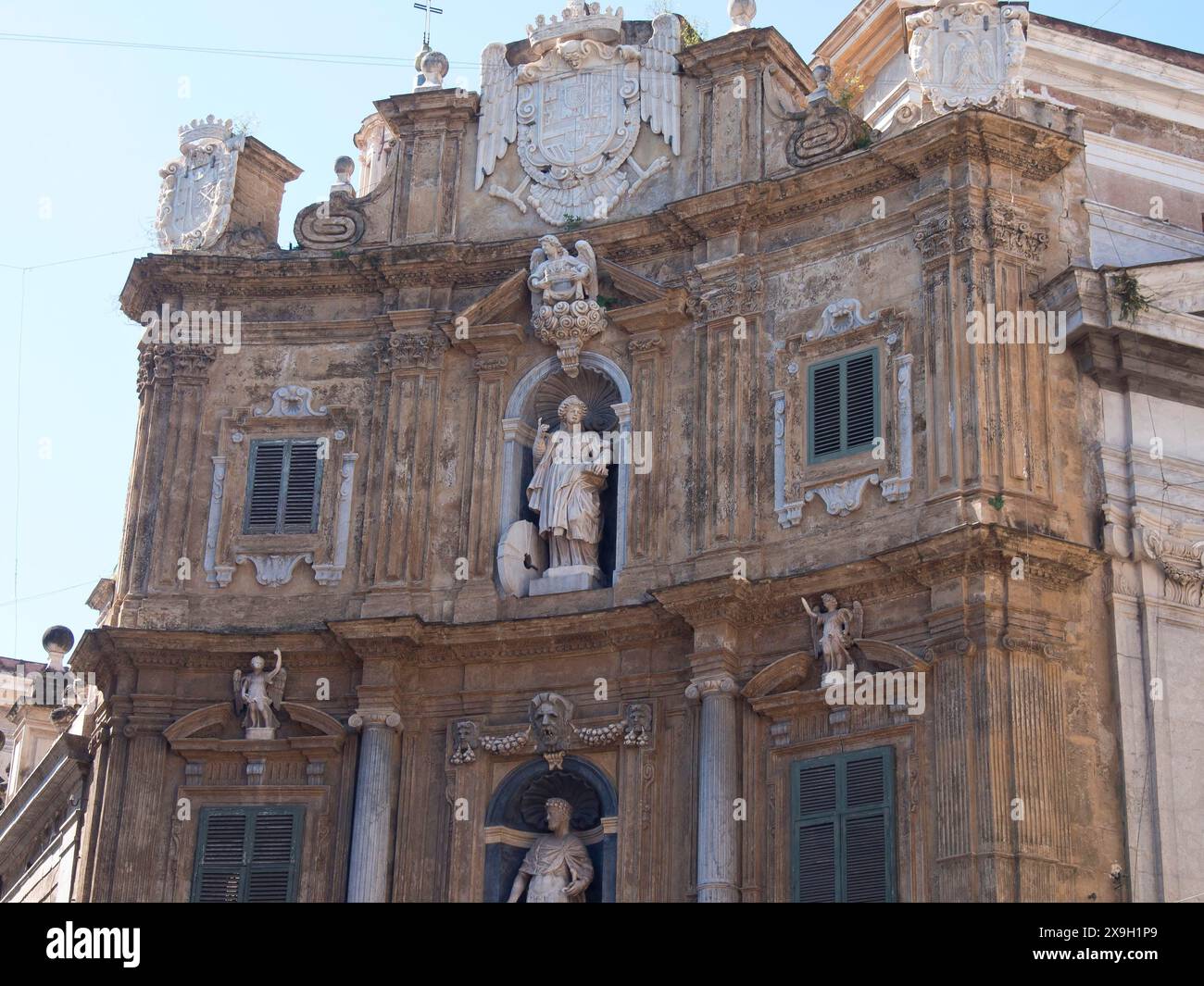 Baroque facade in the old town centre with detailed sculptures, palermo ...