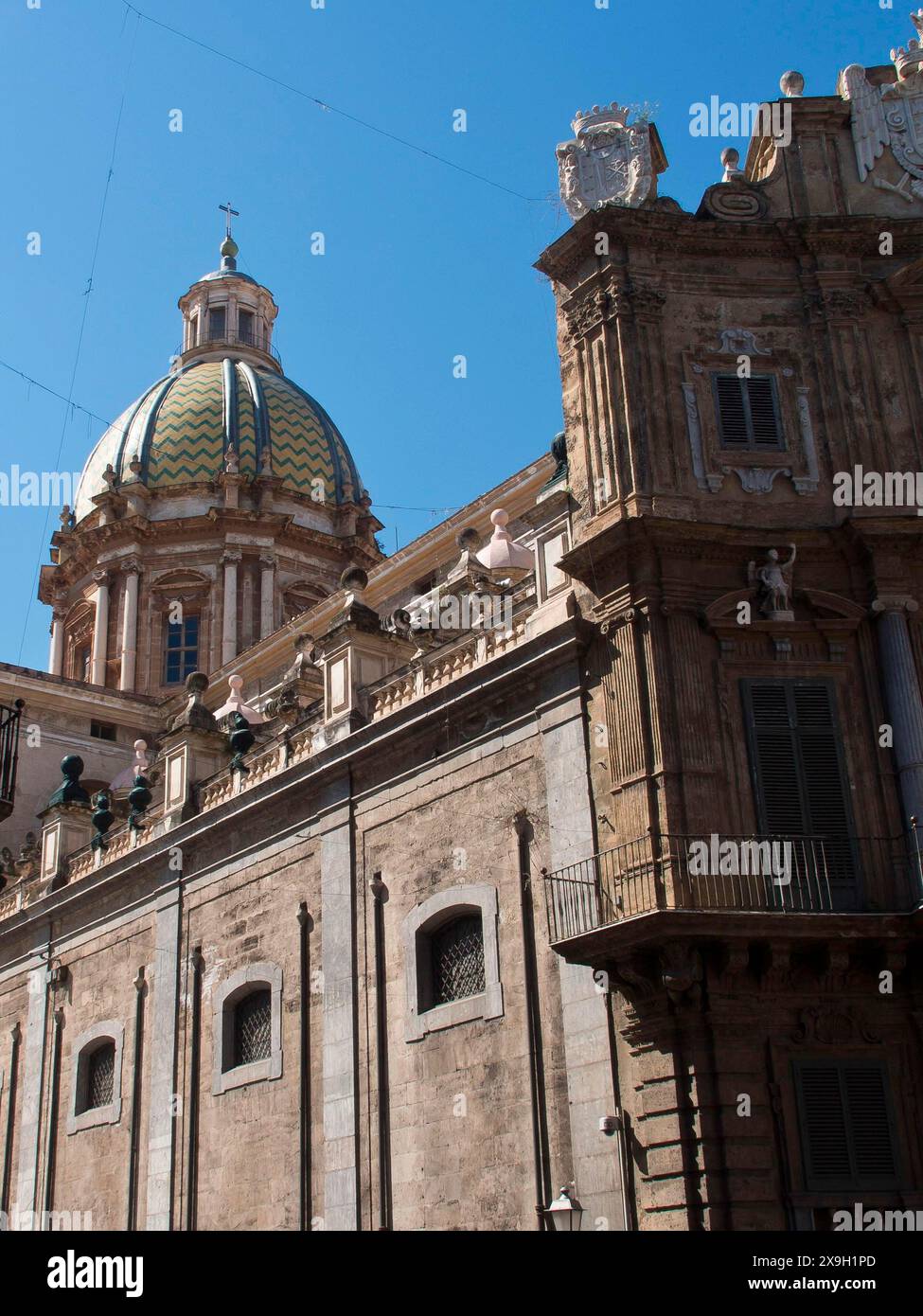 Church building with a magnificent green dome and detailed ...