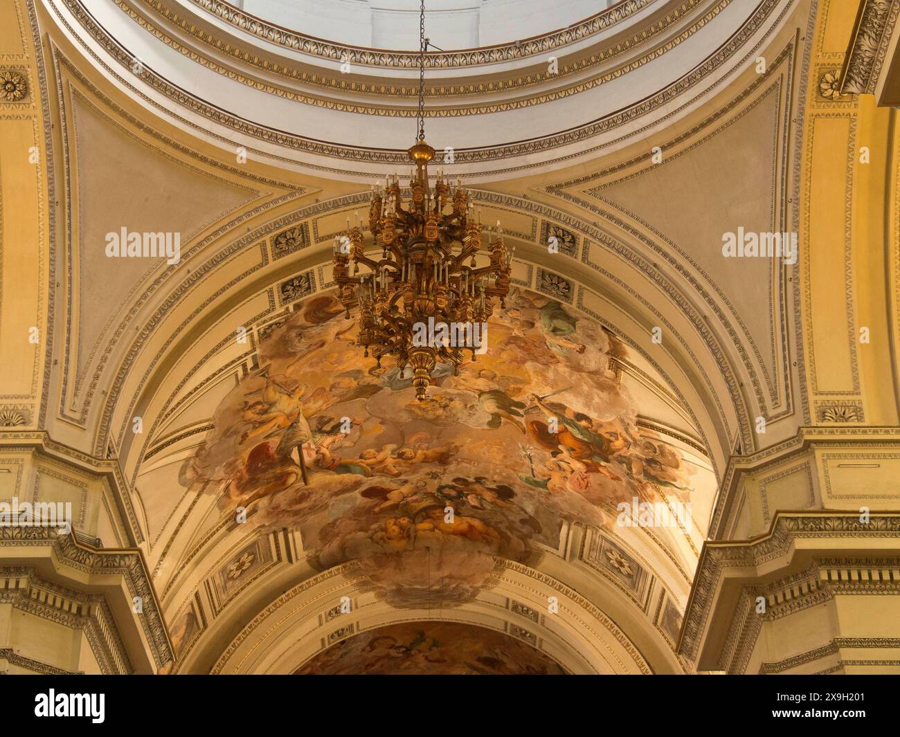 Baroque interior of a church with elaborately designed ceiling ...