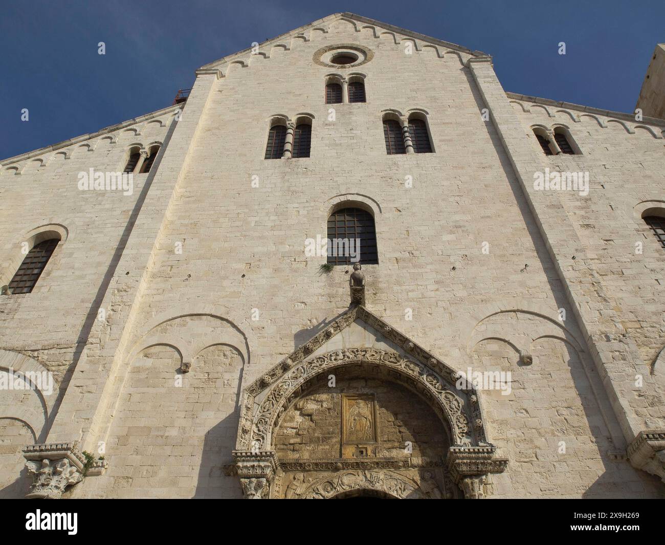 Detail of the facade of a medieval church building, with striking ...