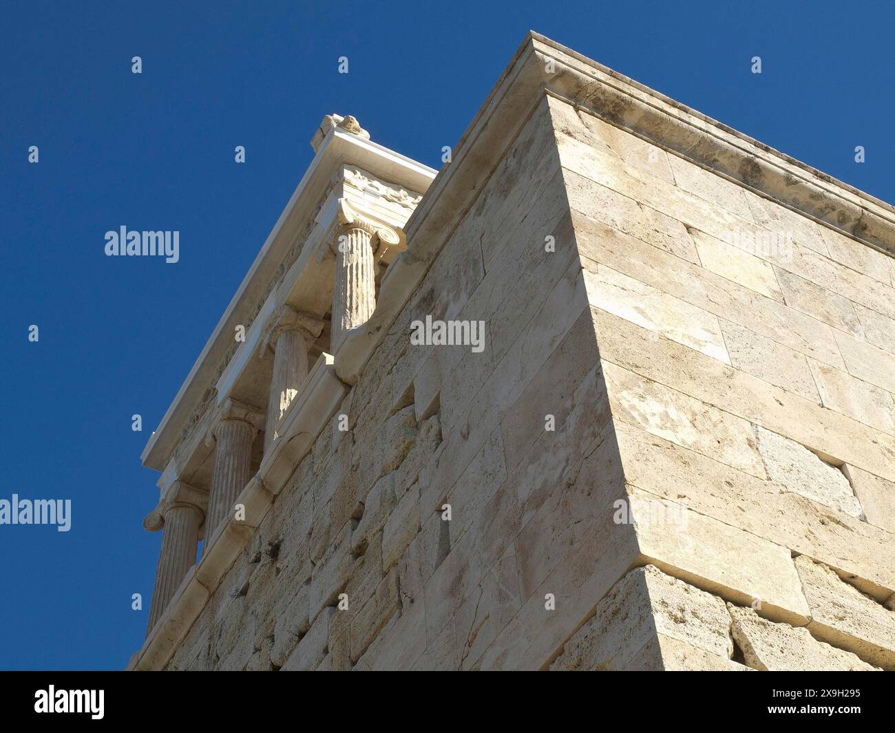 Ancient stone ruins with view of columns and blue sky, Ancient building ...