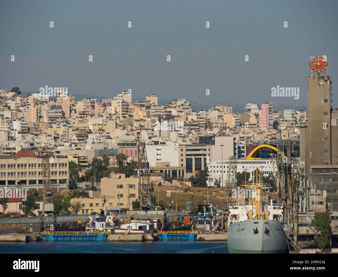 Overview of a harbour with many buildings, skyscrapers and industrial ...