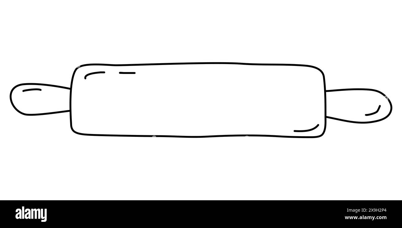 Wooden rolling pin, cooking or baking kitchen utensil, doodle style ...