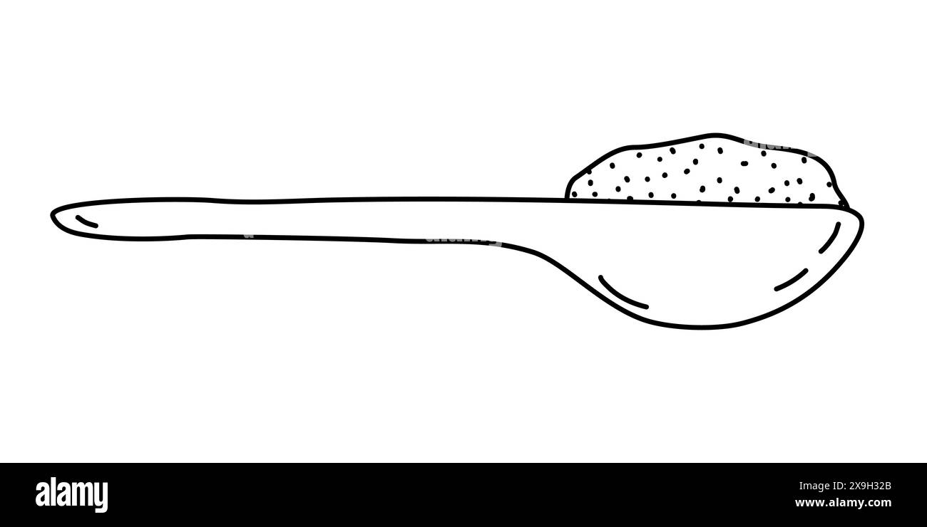Wooden spoon full with sugar or salt, doodle style flat vector outline ...