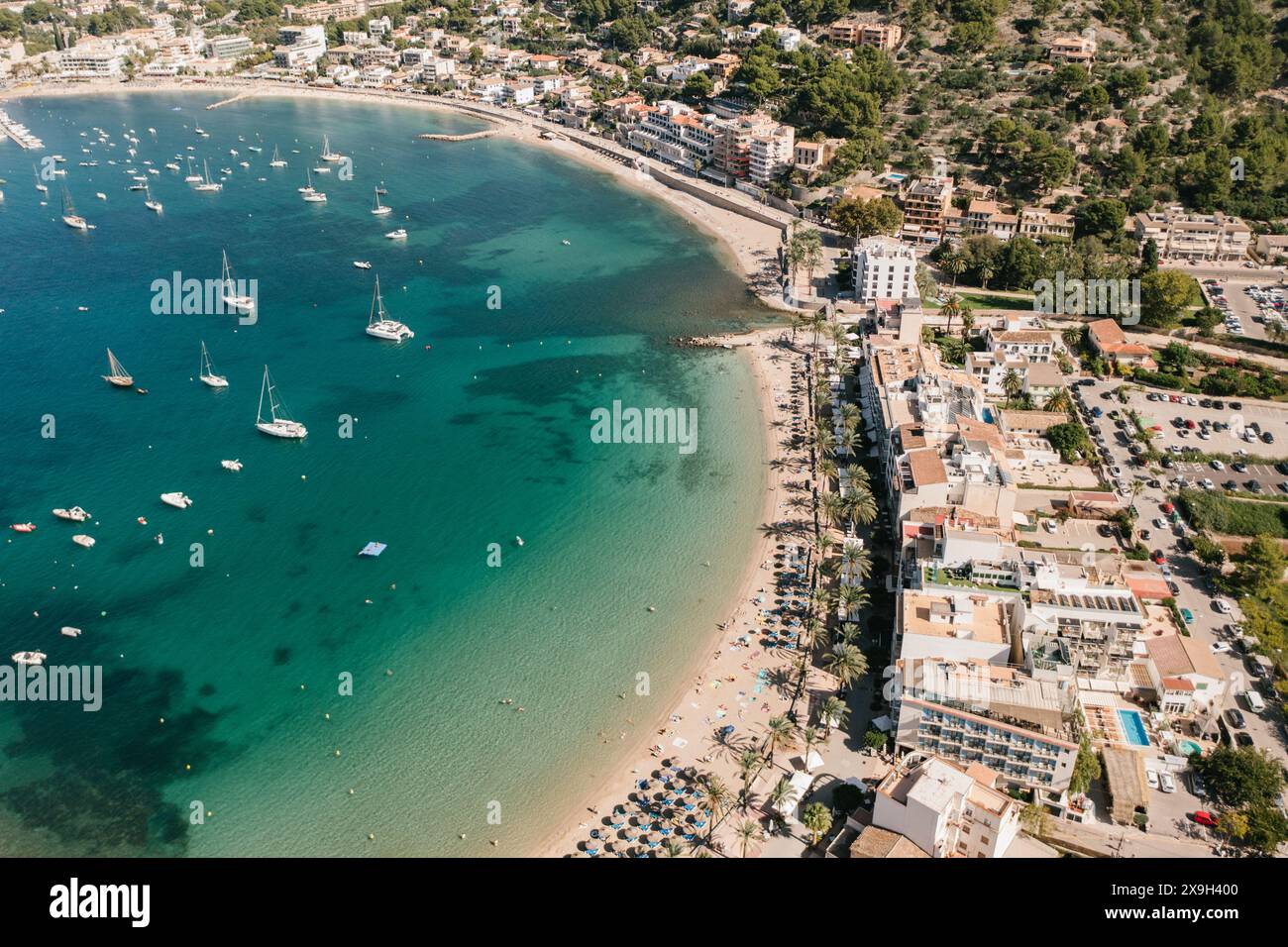 Aerial drone photography of Mallorca shoreline. Vacation destination ...