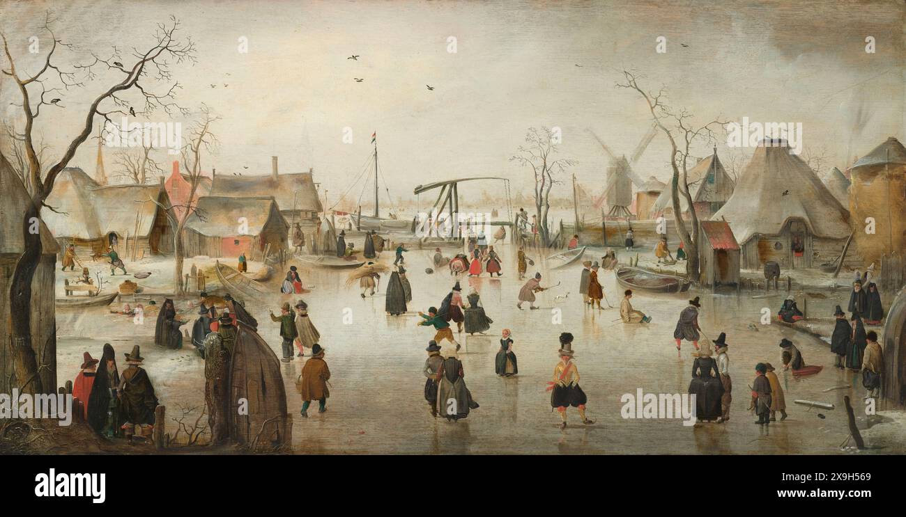 Painting by Dutch painter artist Hendrick Avercamp Ice Skating in a ...