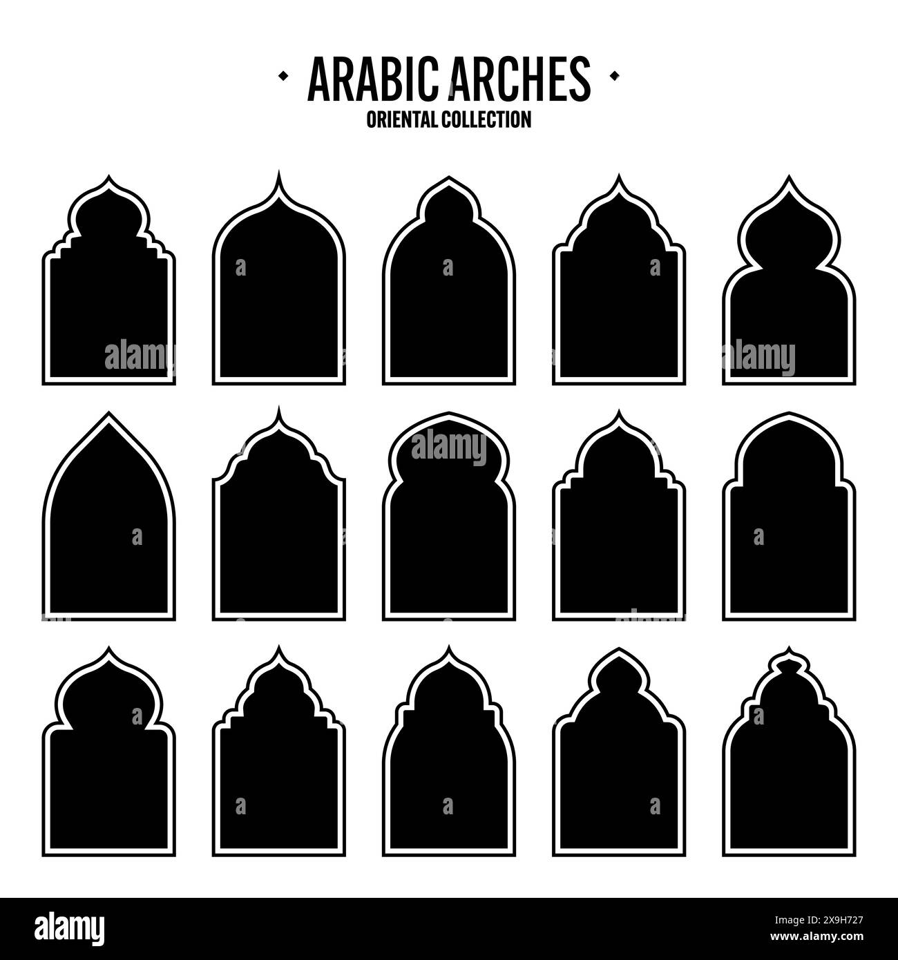 Islamic frames, oriental style objects. Arabic shapes, windows and ...