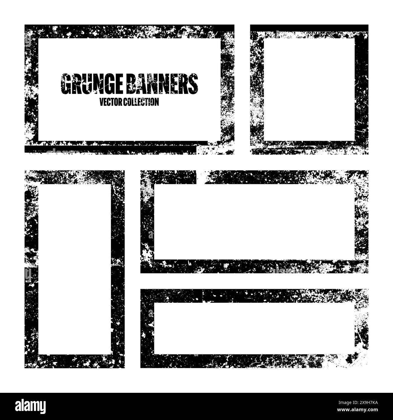 Grunge square frames, banners with stains and scratches. Brush stroke ...
