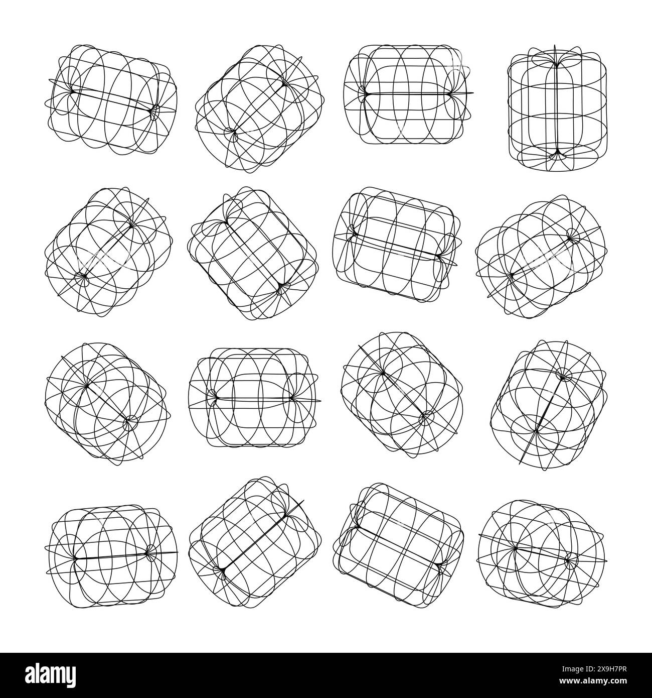 Wireframe lined shapes. Perspective mesh, 3d grid. Low poly geometric ...
