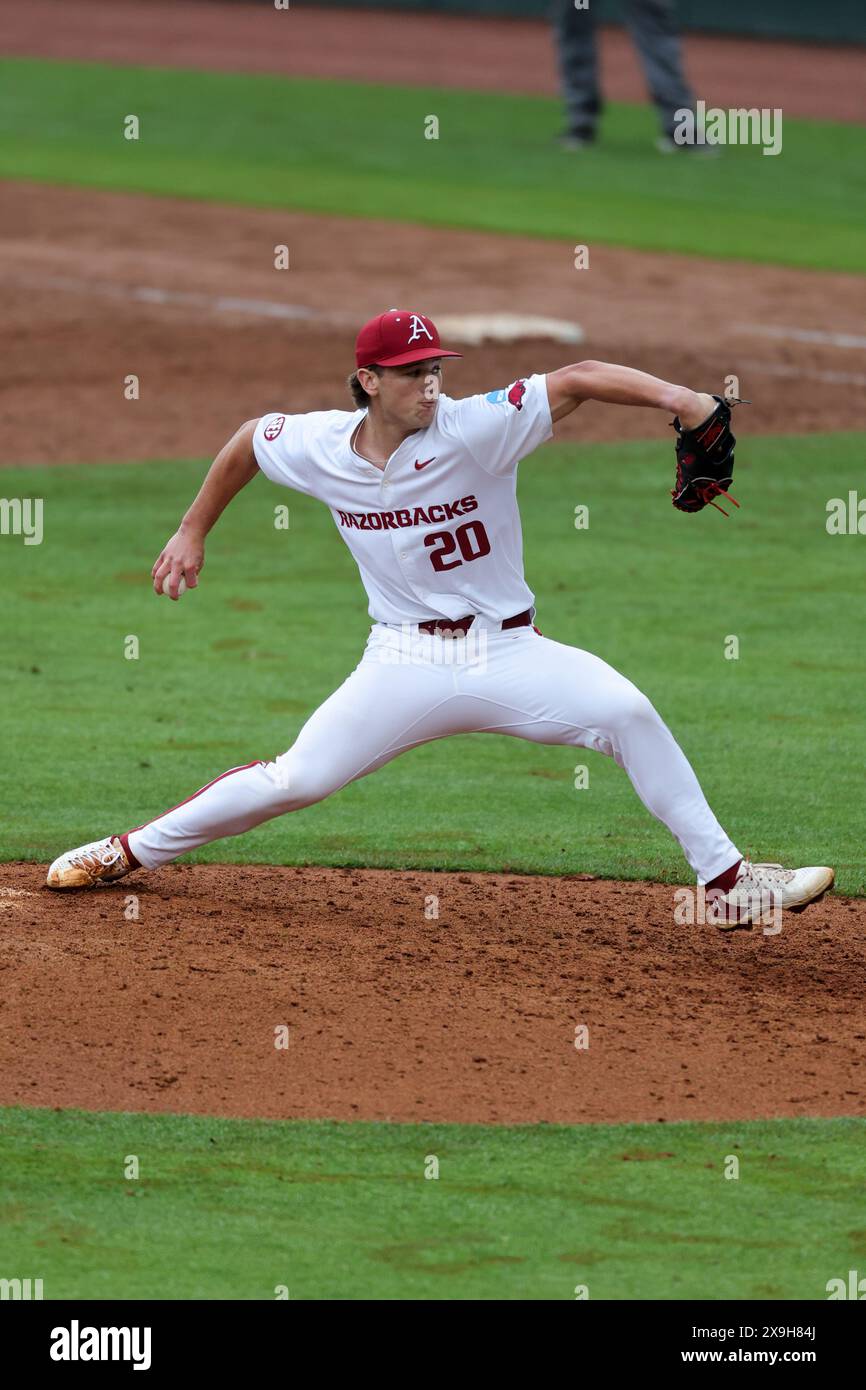 May 31, 2024: Razorback pitcher Gabe Gaeckle #20 prepares to make a ...
